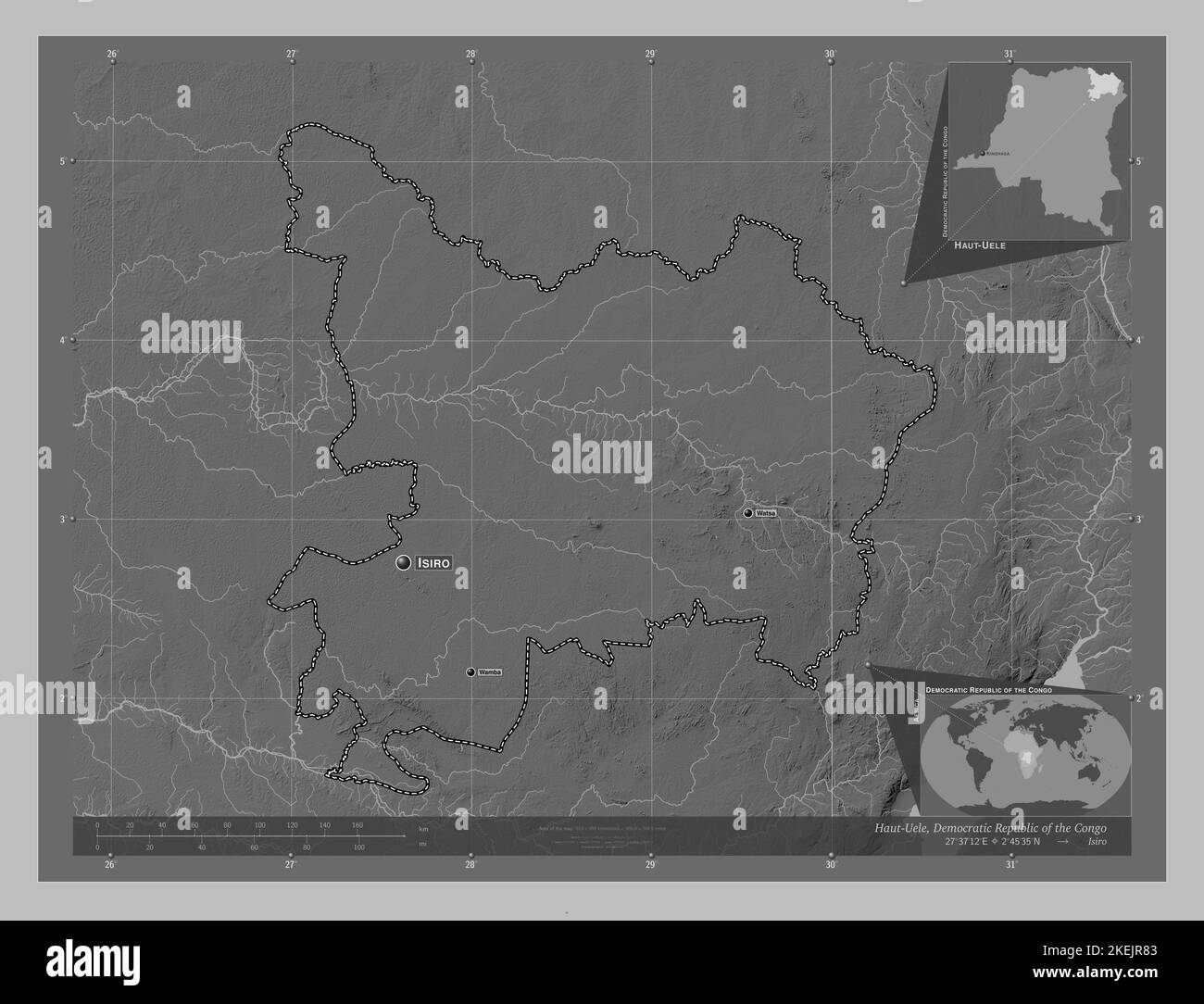 Haut-Uele, province of Democratic Republic of the Congo. Grayscale ...