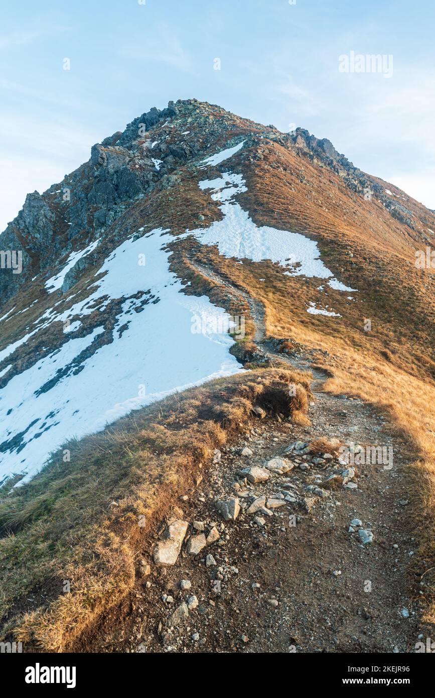 Hladky stit mountain peak from Hladke sedlo mountain pass in autumn ...