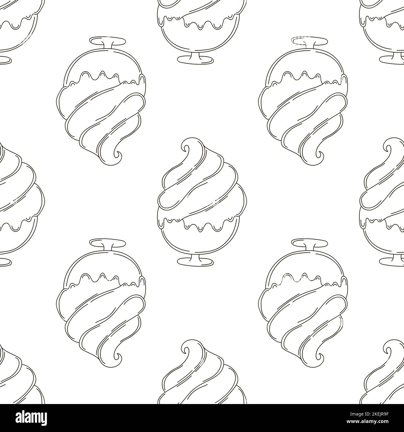 Coloring ice cream seamless pattern. Berry ice cream. Cute summer ...