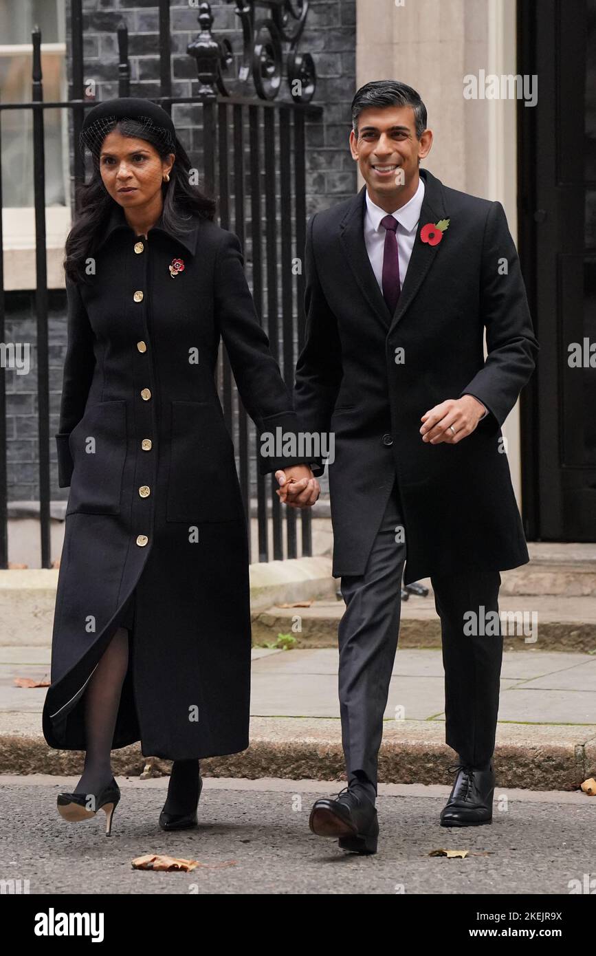Prime Minister Rishi Sunak and his wife Akshata Murty leave 10 Downing Street, London, ahead of ...