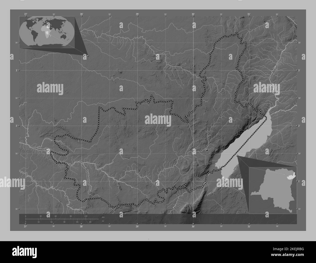 Ituri, province of Democratic Republic of the Congo. Grayscale ...