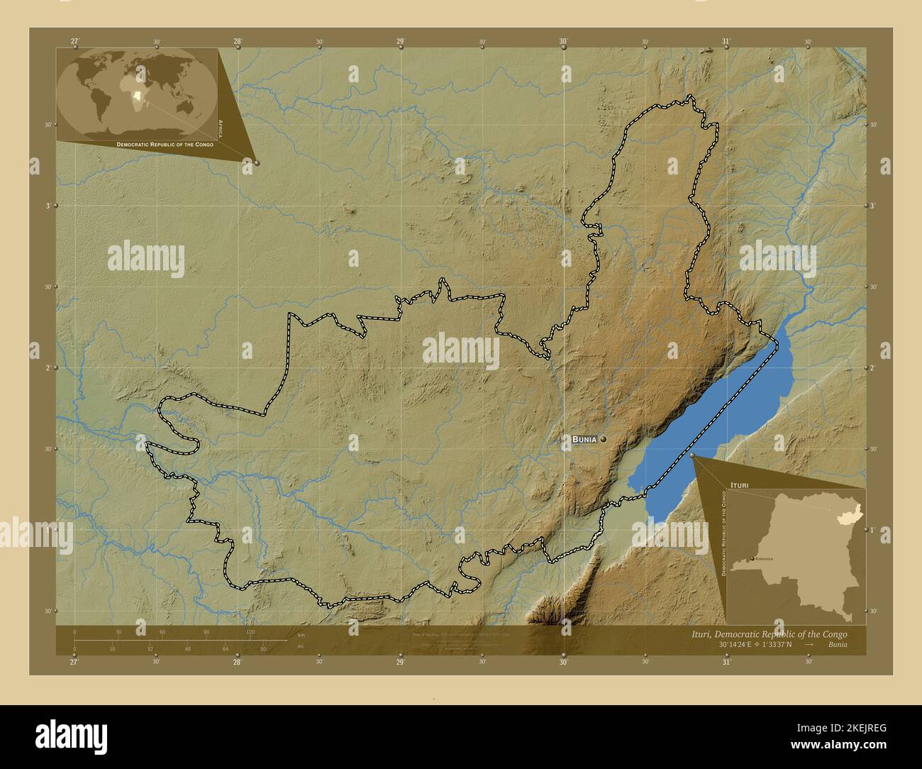 Ituri, province of Democratic Republic of the Congo. Colored elevation ...