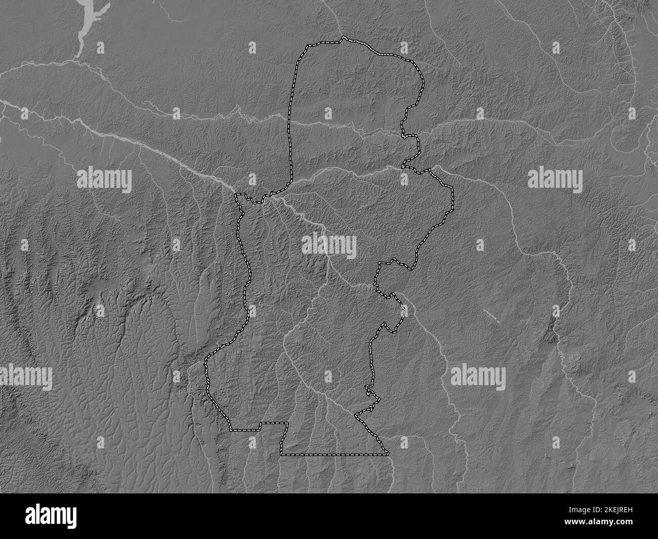 Kasai, province of Democratic Republic of the Congo. Bilevel elevation map with lakes and rivers ...
