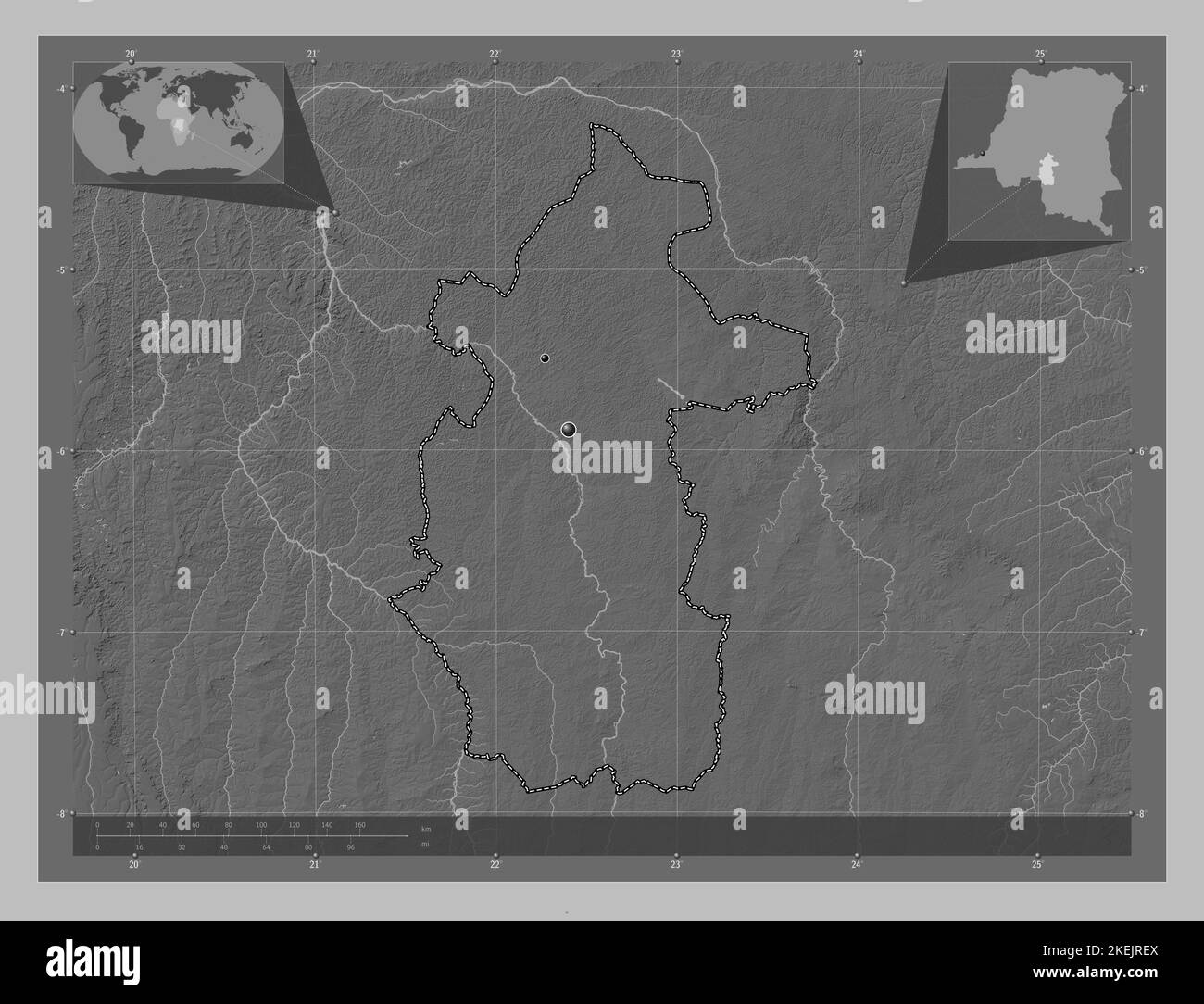 Kasai-Central, province of Democratic Republic of the Congo. Grayscale ...