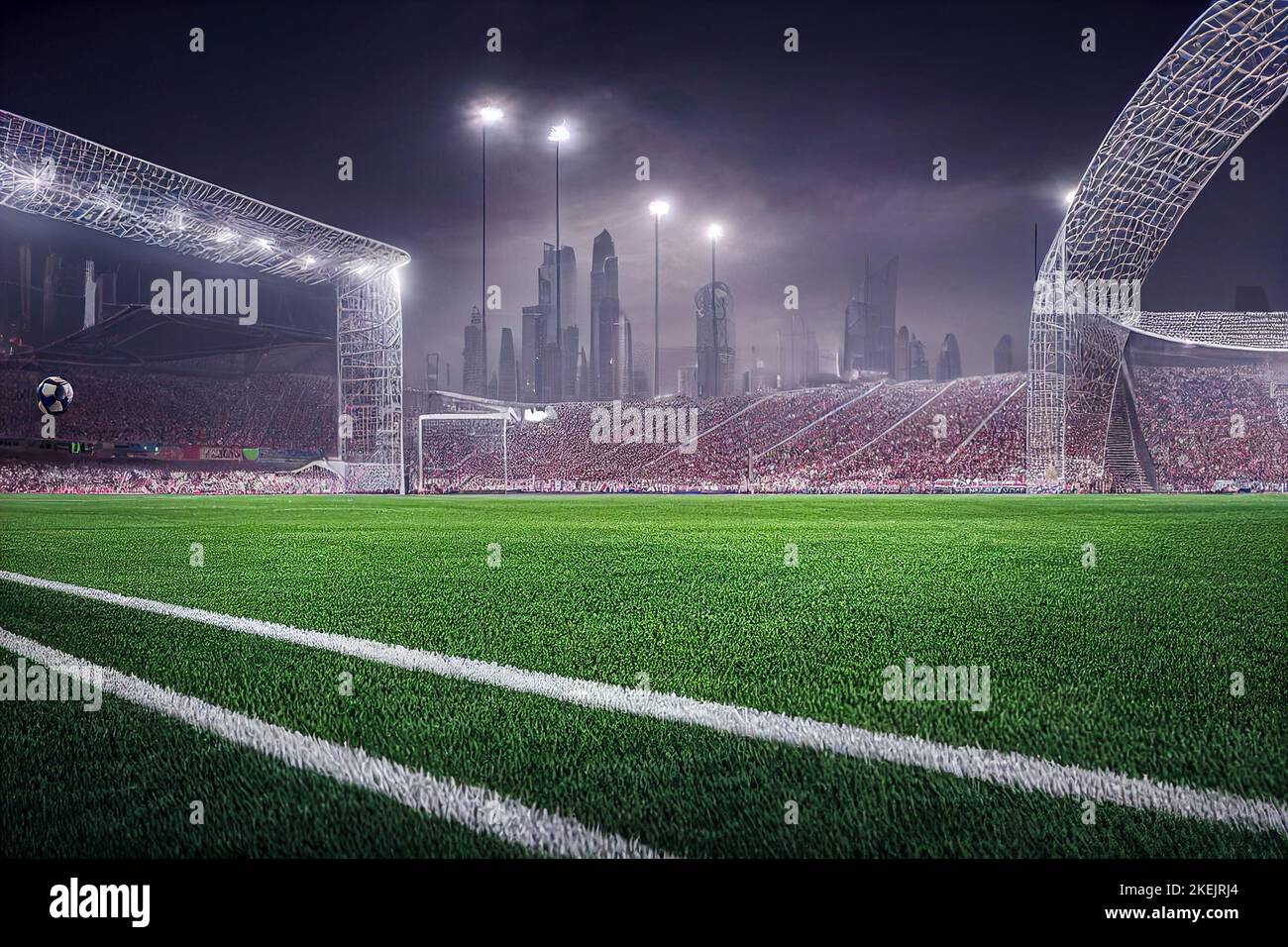 soccer field with spotlights and Skyline Stock Photo - Alamy