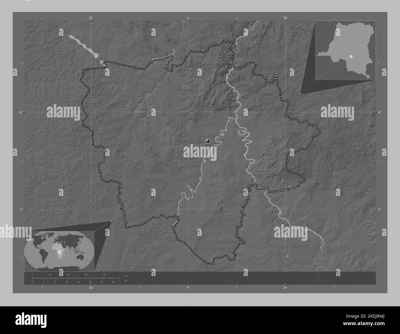 Kasai-Oriental, province of Democratic Republic of the Congo. Grayscale ...