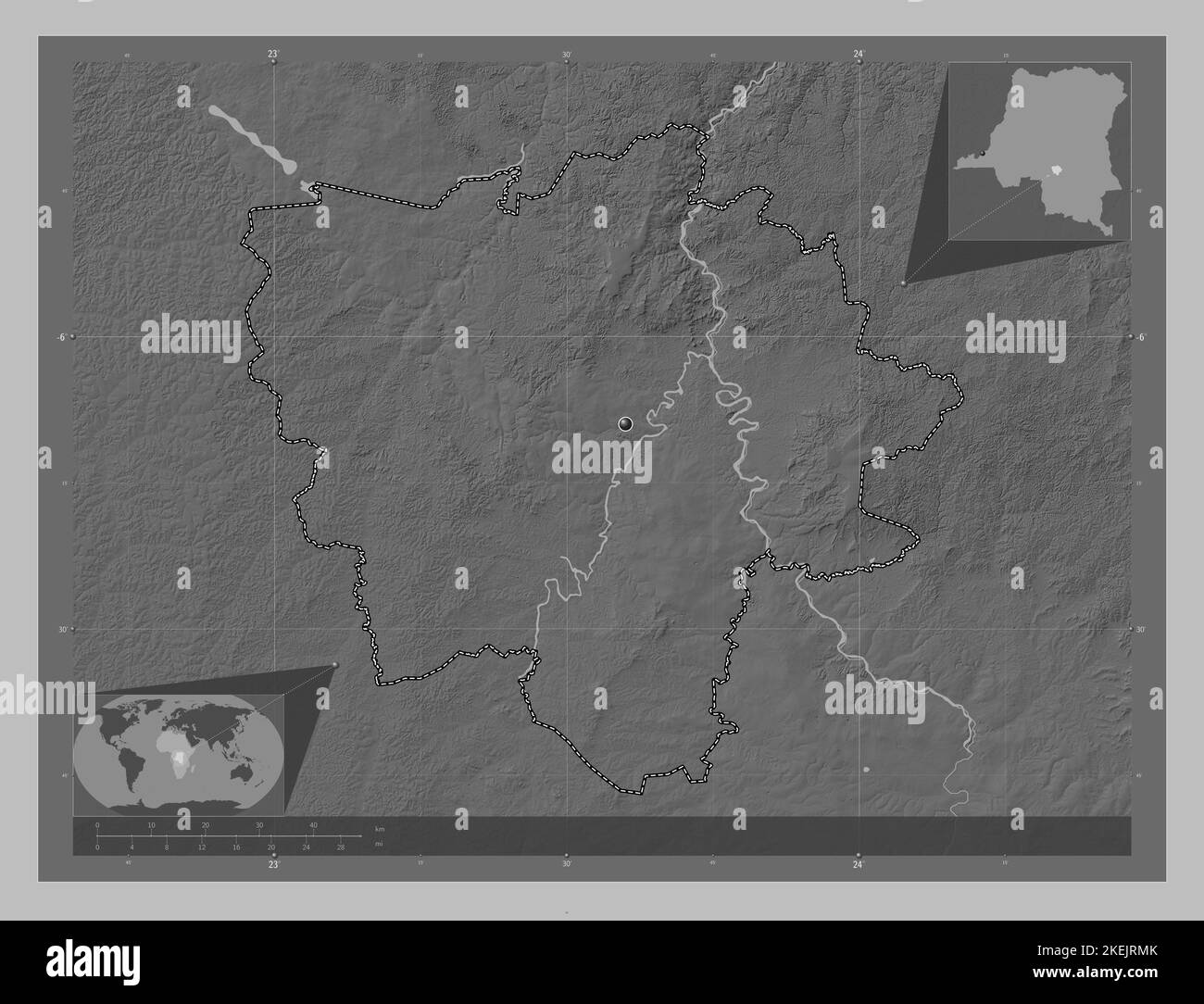 Kasai-Oriental, province of Democratic Republic of the Congo. Grayscale ...