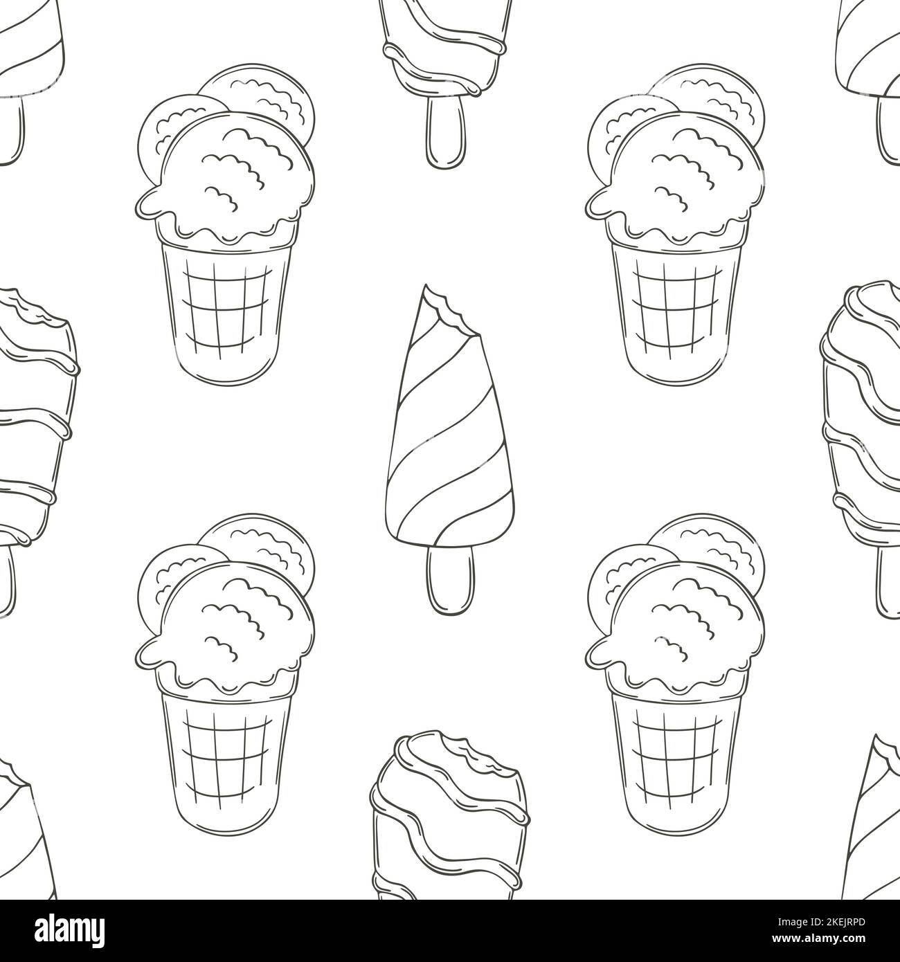 Summer. Coloring ice cream seamless pattern. Wonderful bright pattern ...