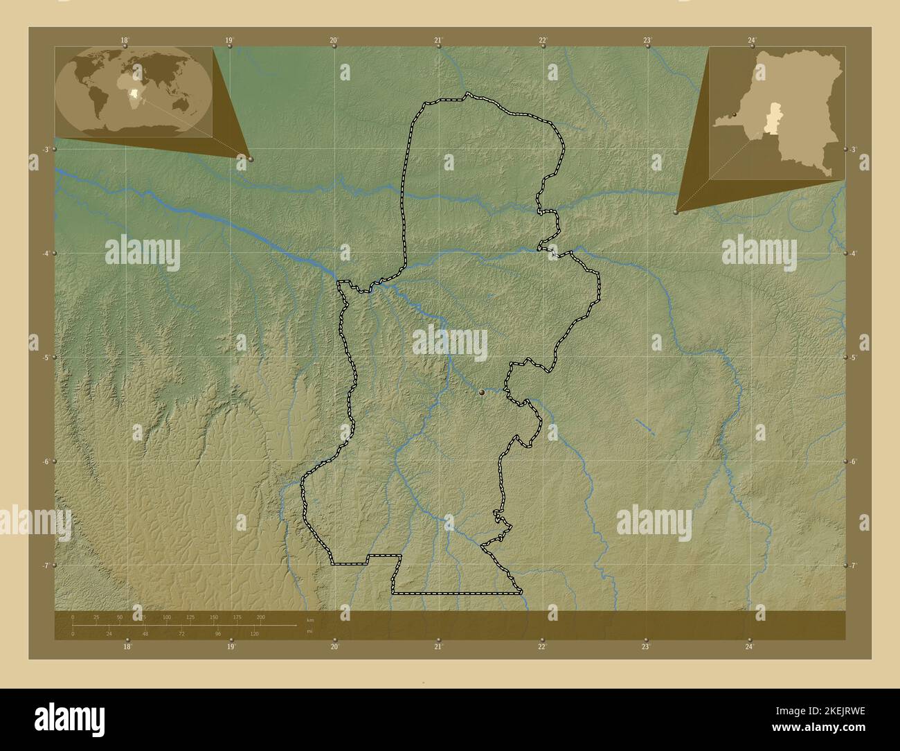 Kasai, province of Democratic Republic of the Congo. Colored elevation ...