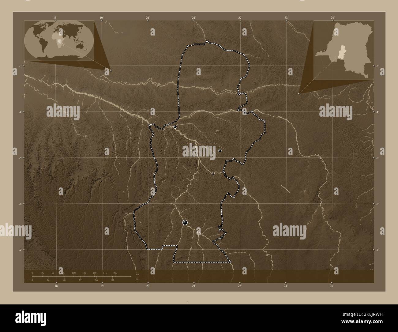 Kasai, province of Democratic Republic of the Congo. Elevation map ...