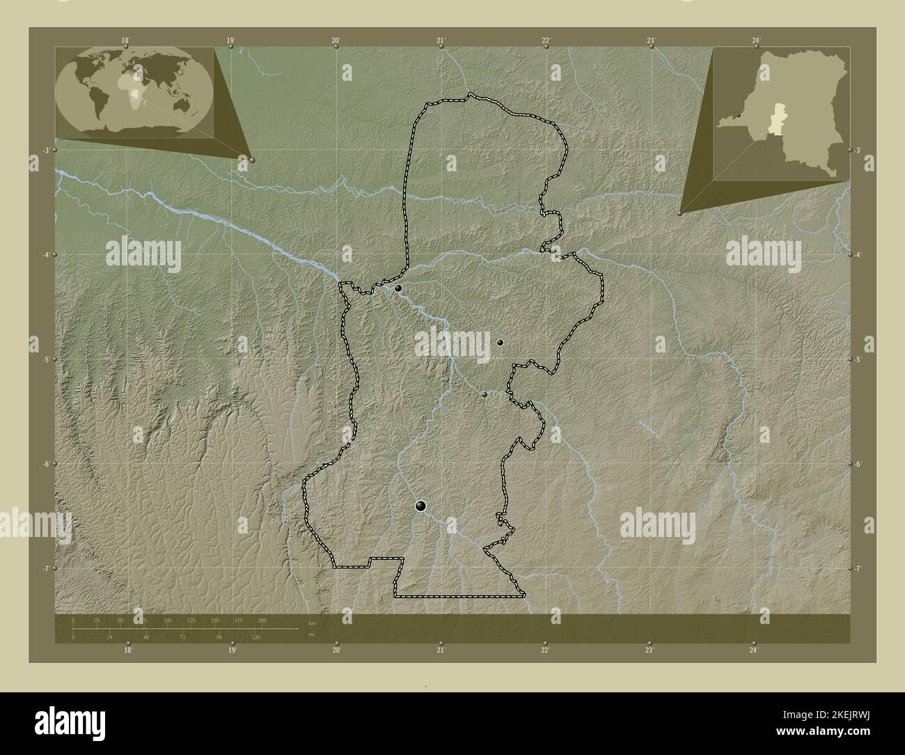 Kasai, province of Democratic Republic of the Congo. Elevation map ...