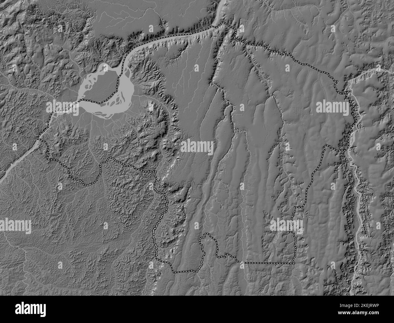 Kinshasa, province of Democratic Republic of the Congo. Bilevel elevation map with lakes and ...