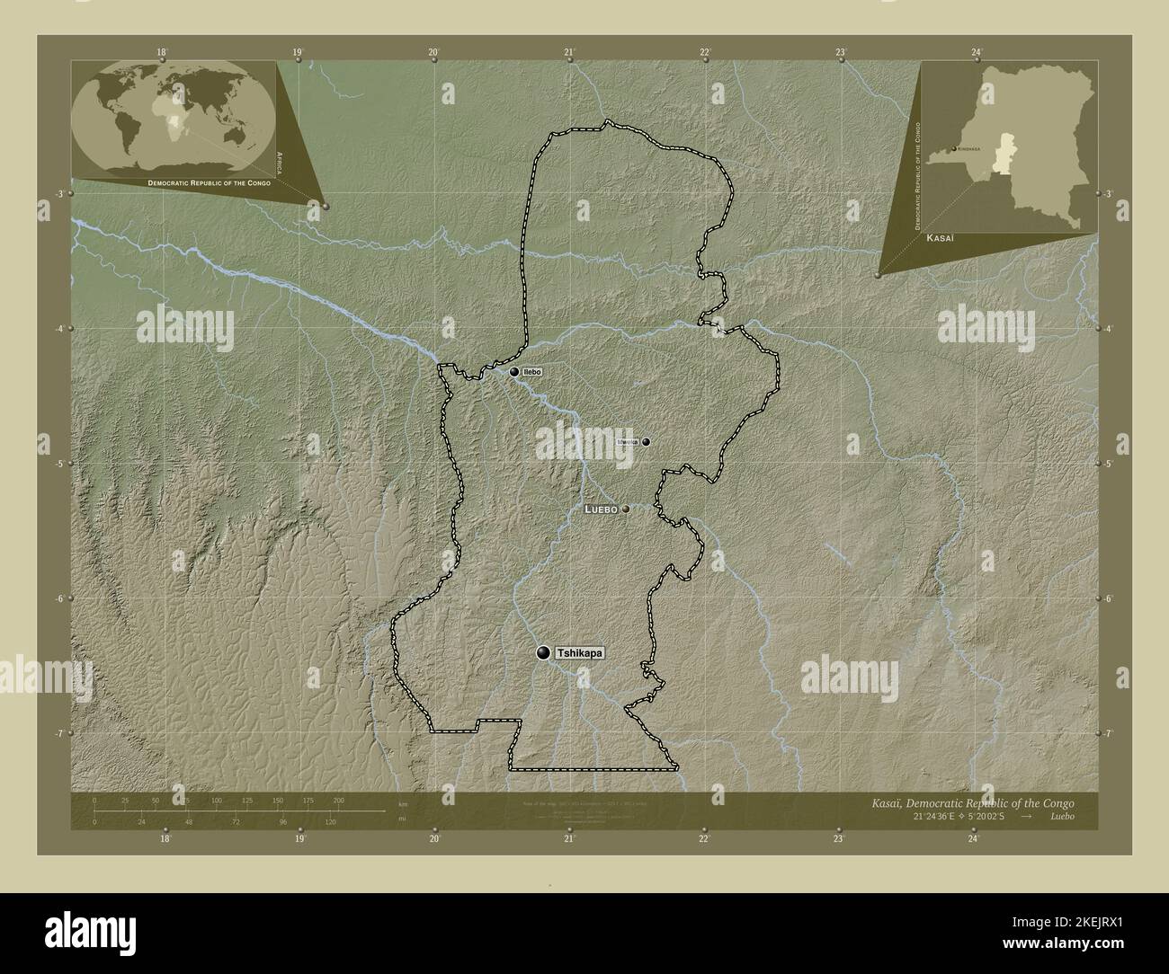 Kasai, province of Democratic Republic of the Congo. Elevation map ...