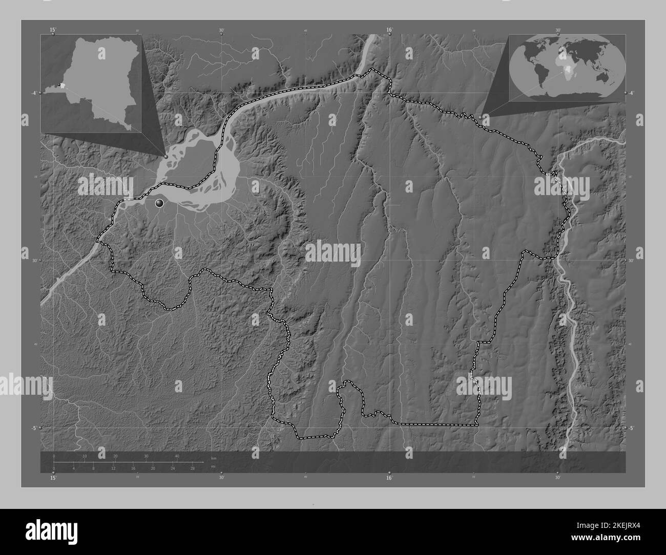 Kinshasa, province of Democratic Republic of the Congo. Grayscale ...