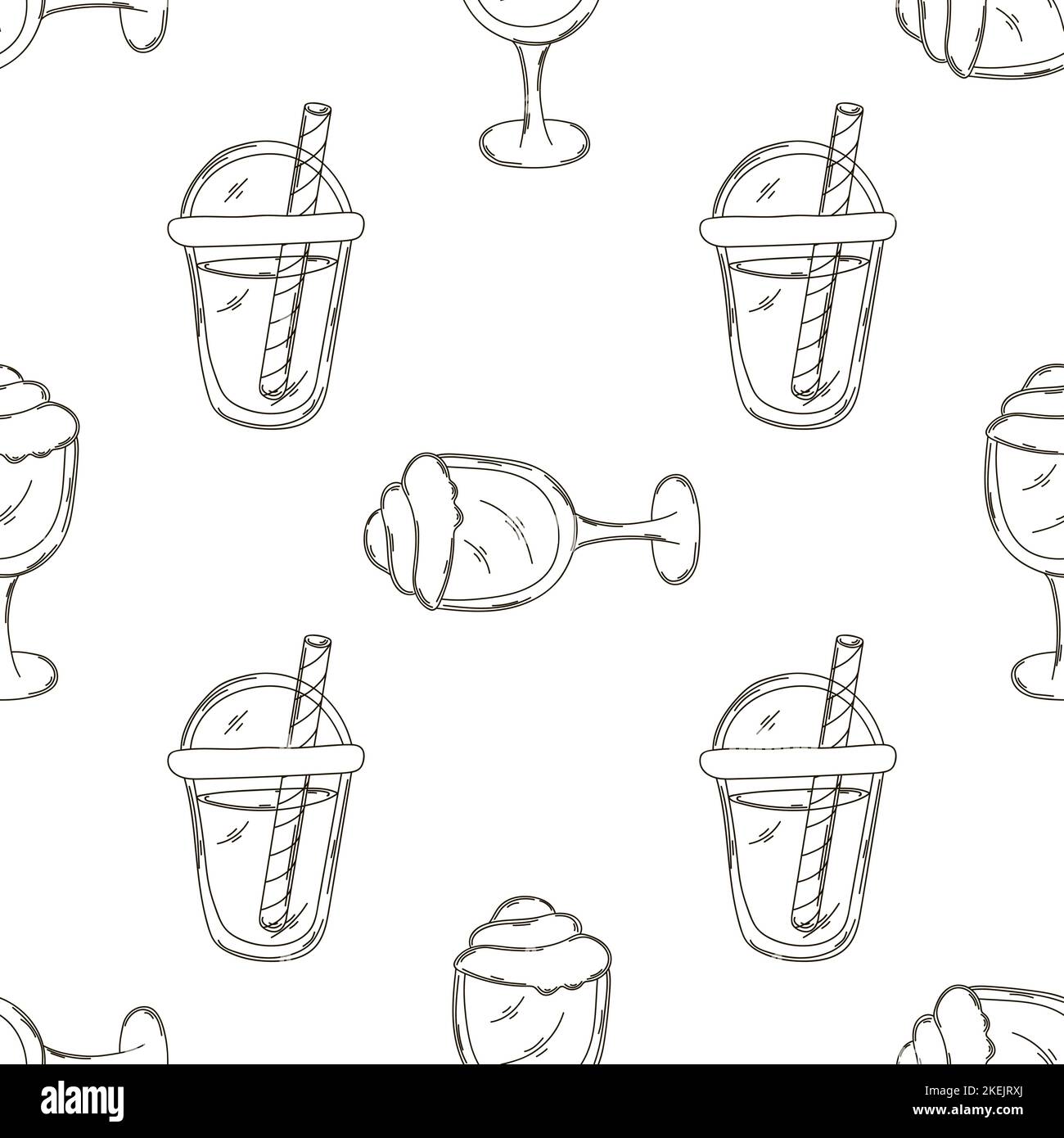 Coloring milkshakes seamless pattern. Cute pattern with cold dessert ...