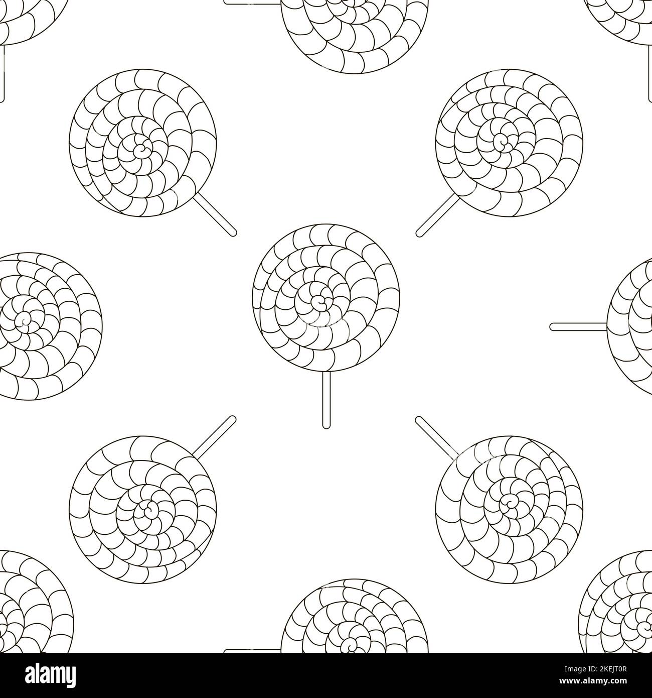 Coloring pattern with sweets. Round lollipops seamless pattern. Candies ...