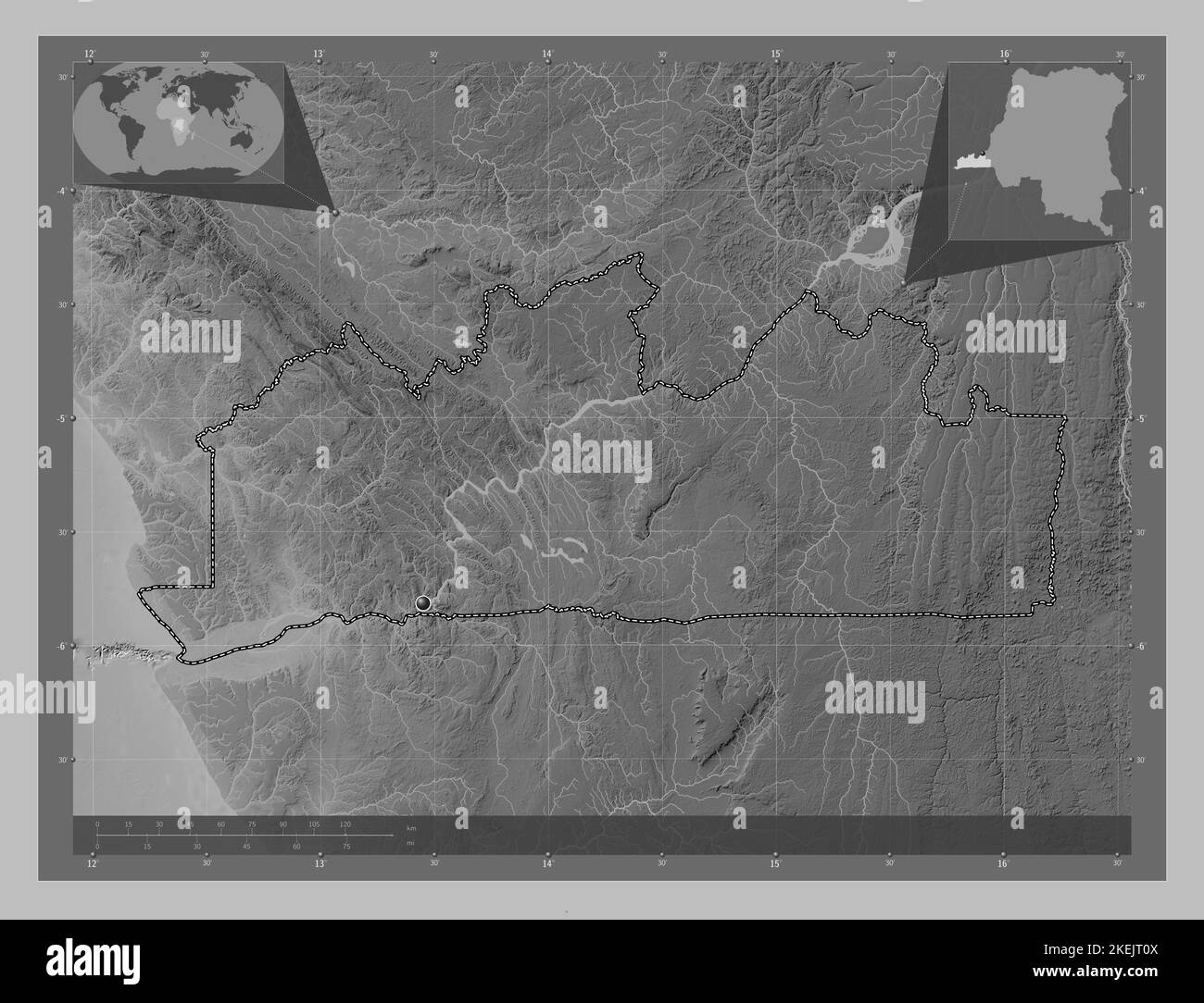 Kongo-Central, province of Democratic Republic of the Congo. Grayscale ...