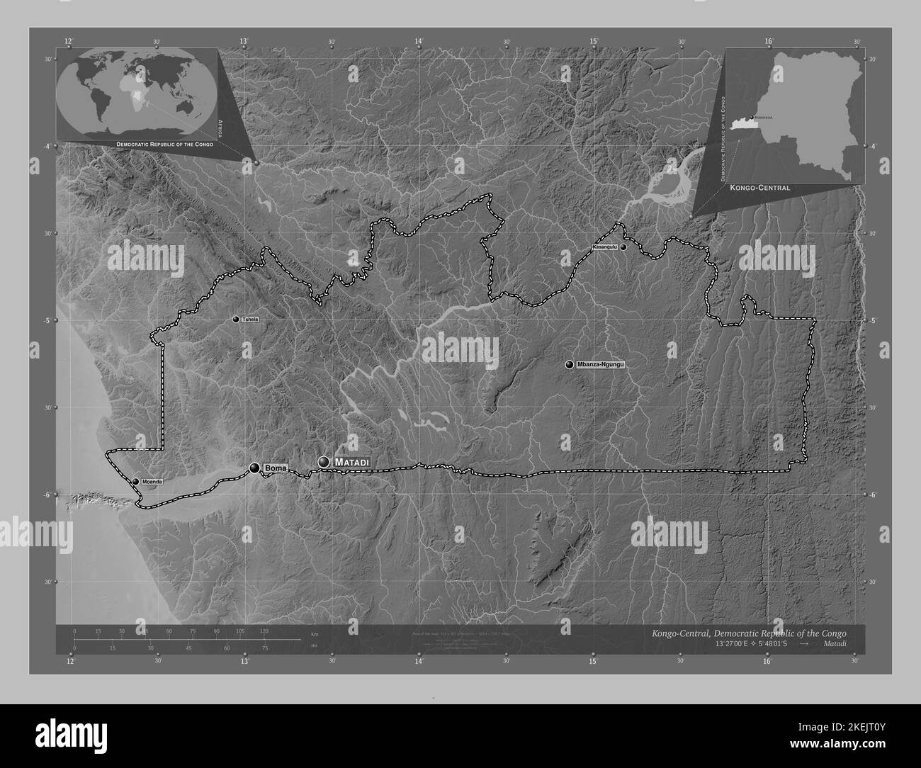 Kongo-Central, province of Democratic Republic of the Congo. Grayscale ...