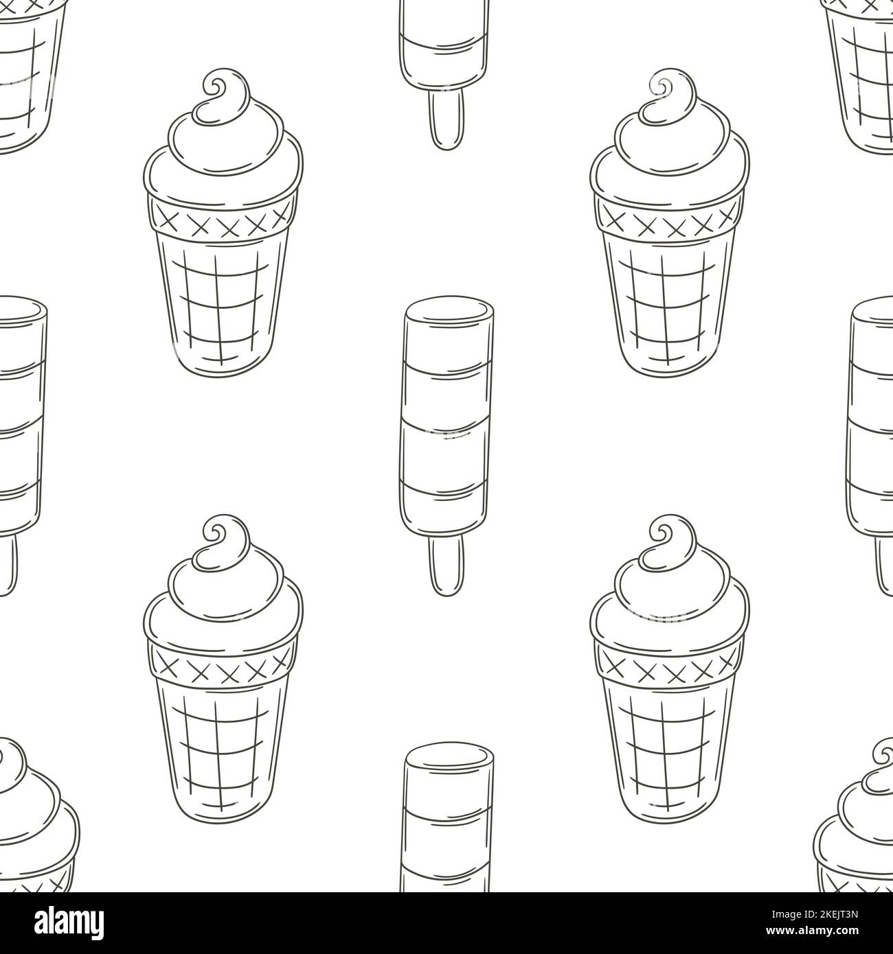 Coloring ice cream seamless pattern. Wonderful bright pattern with cold ...