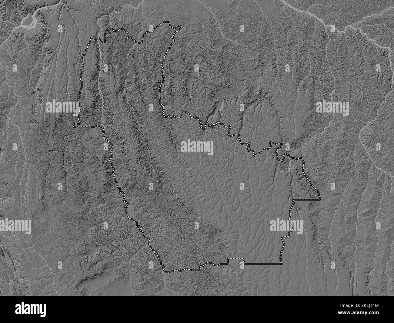 Kwango, province of Democratic Republic of the Congo. Bilevel elevation map with lakes and ...