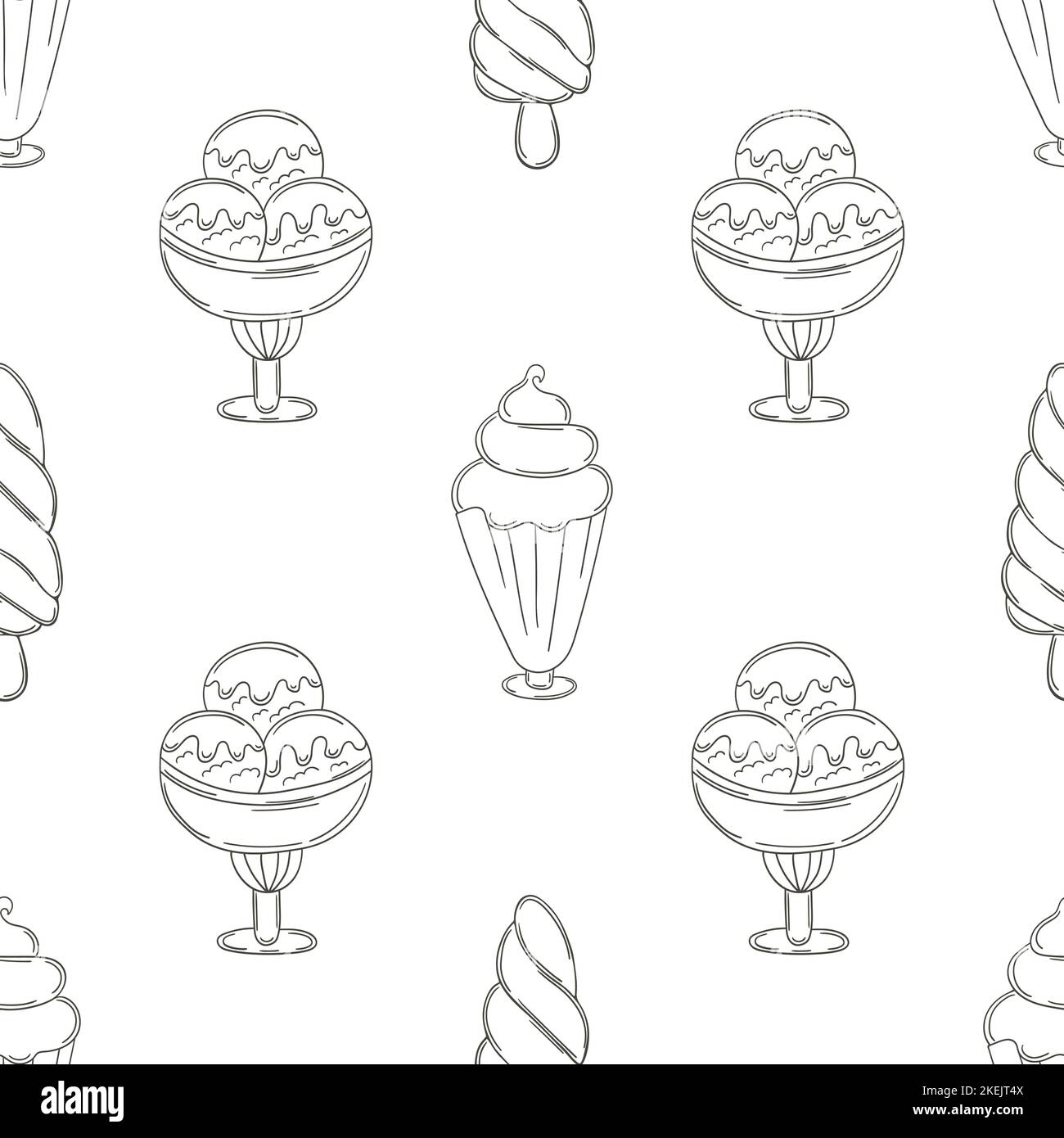 Ice cream seamless pattern. Summer. Coloring pattern with a sweet cold ...