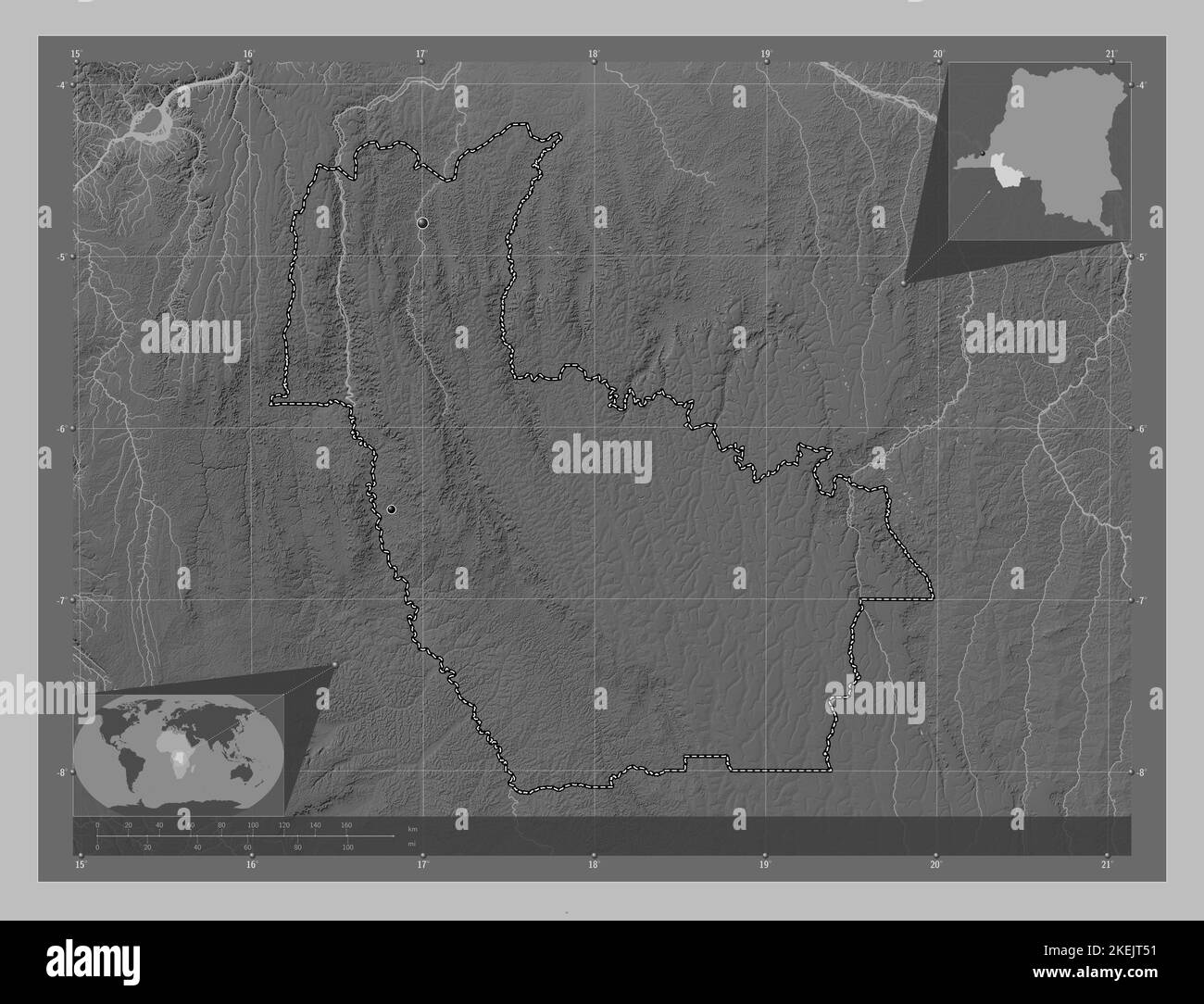 Kwango, province of Democratic Republic of the Congo. Grayscale ...