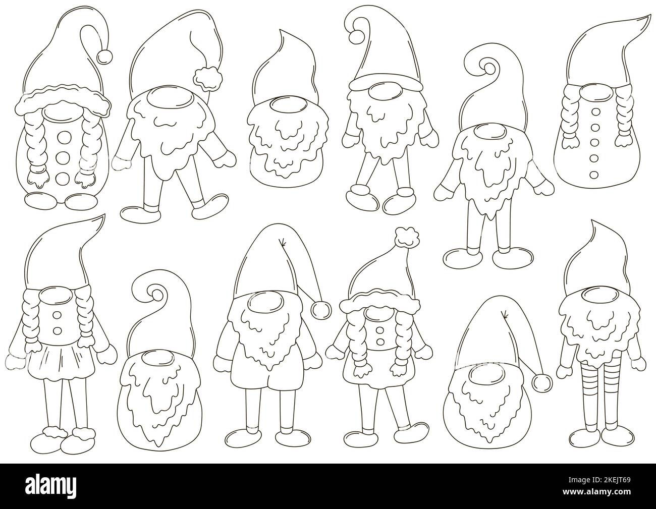 Gnomes Coloring Bundle. Big Collection of gnomes on Santa Claus hats in ...