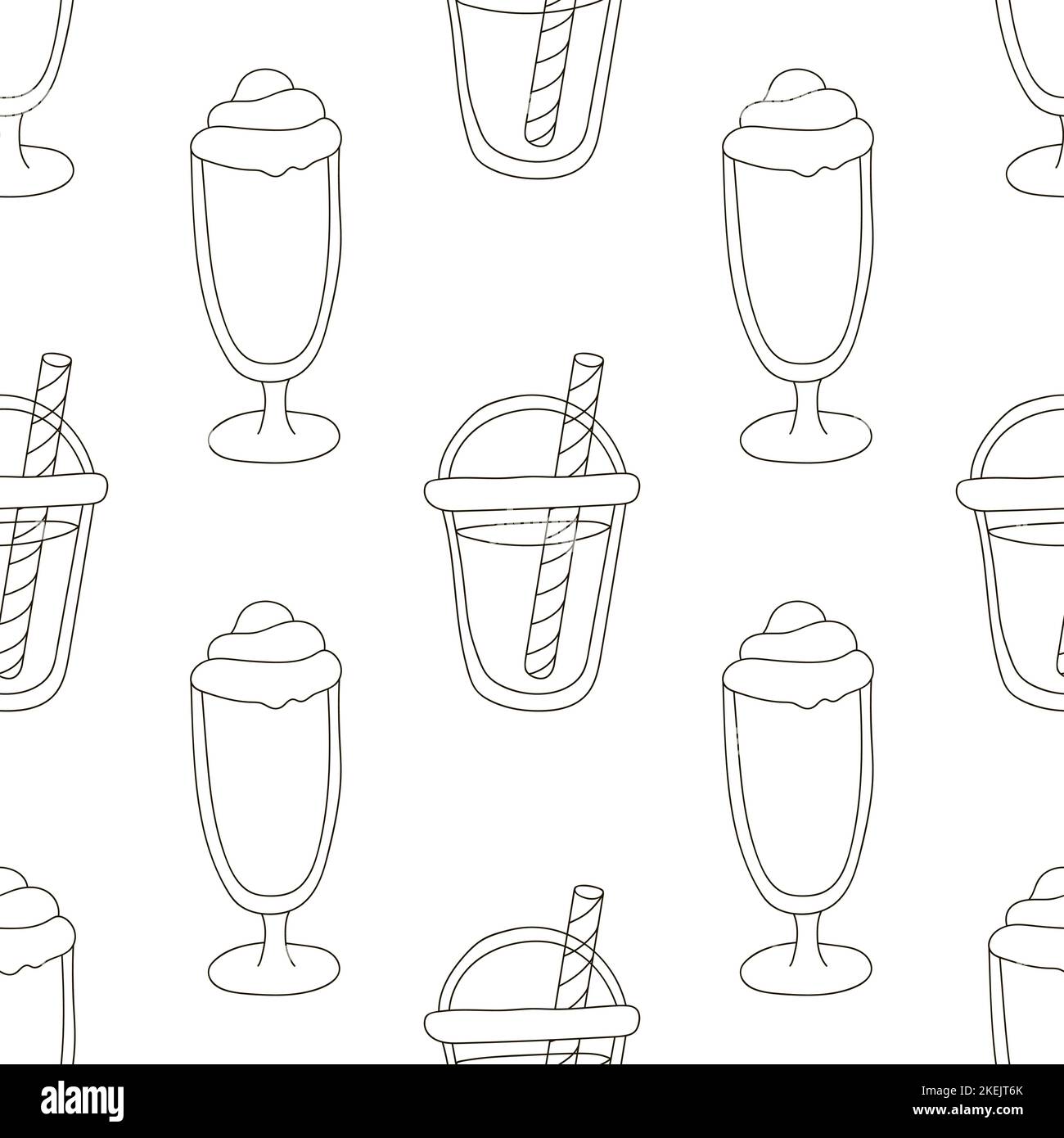 Coloring milkshakes seamless pattern. Cute pattern with cold dessert ...