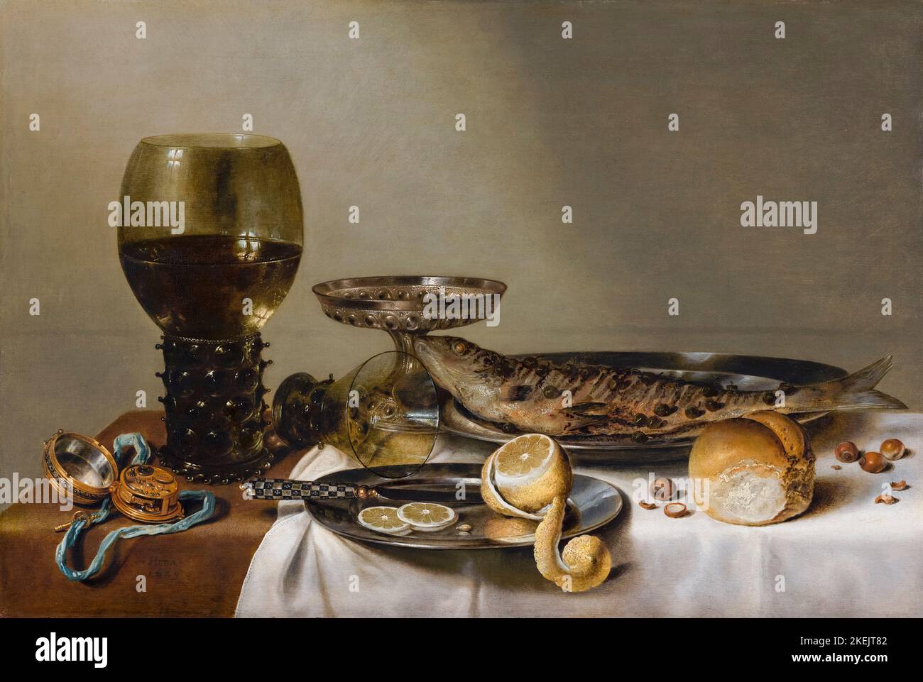 Willem Claesz. Heda painting, Still Life with a Roemer and Watch, oil ...