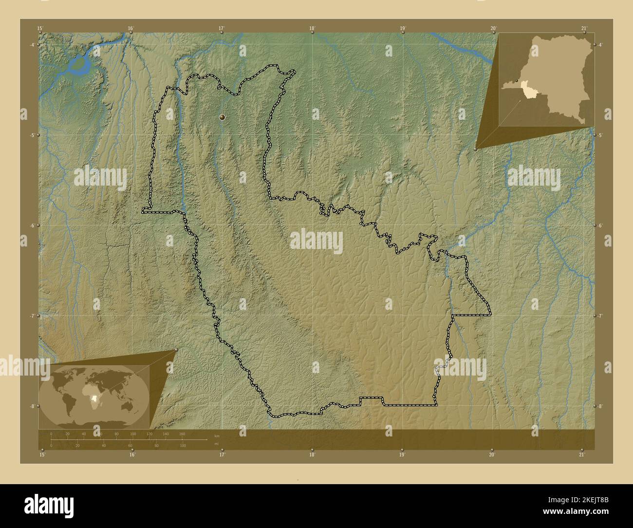 Kwango, province of Democratic Republic of the Congo. Colored elevation ...