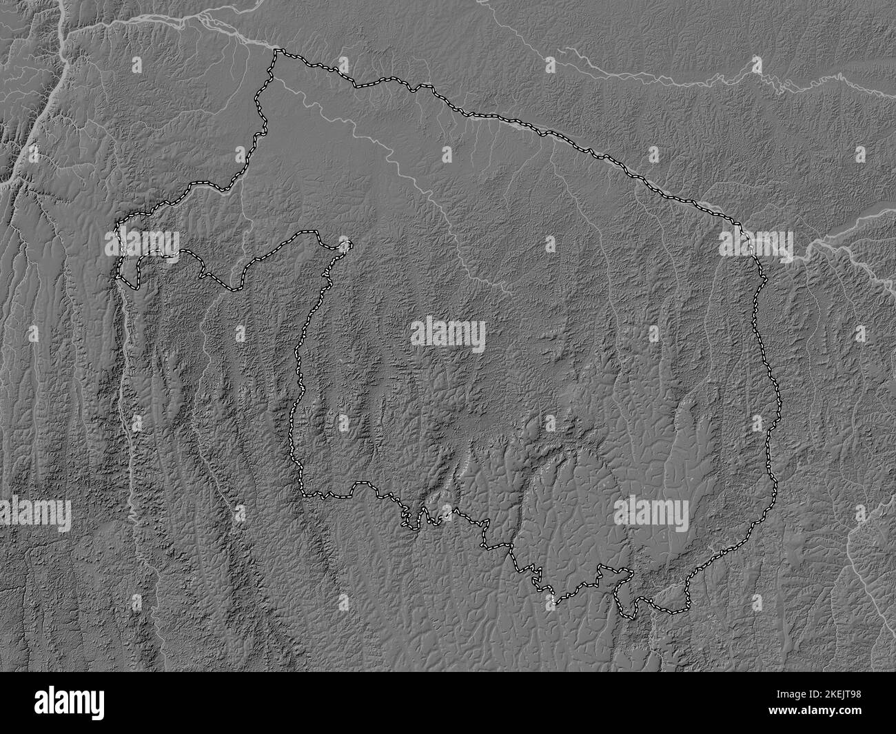 Kwilu, province of Democratic Republic of the Congo. Bilevel elevation map with lakes and rivers ...