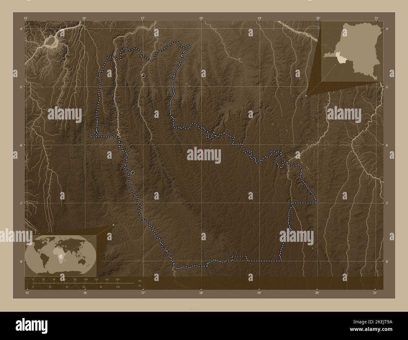 Kwango, province of Democratic Republic of the Congo. Elevation map ...