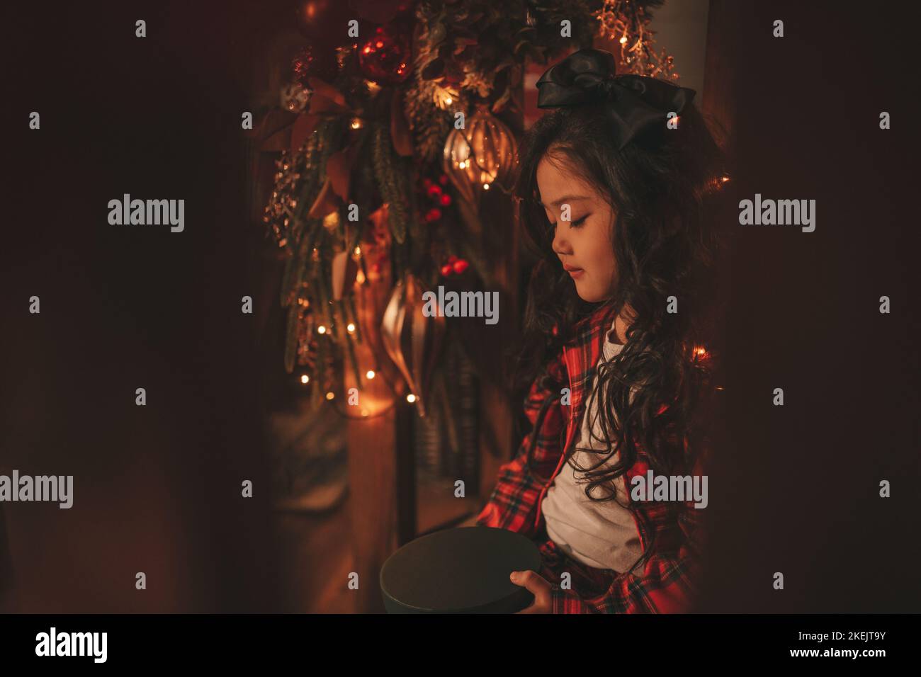 Happy japan little girl dreamer waiting miracle from Santa posing on ...