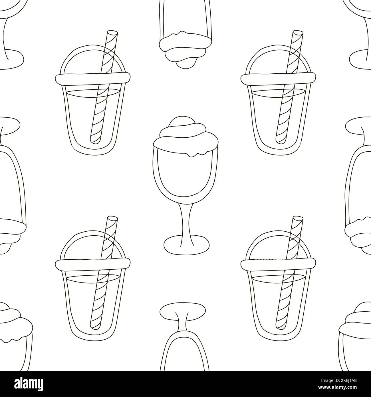 Coloring milkshakes seamless pattern. Cute pattern with cold dessert ...