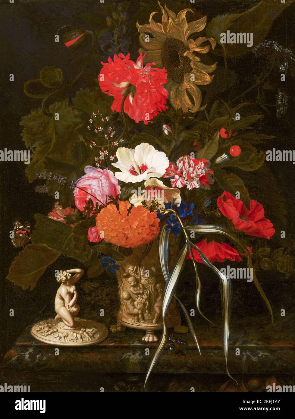 Maria van Oosterwyck still life painting, Flowers in an Ornamental Vase ...