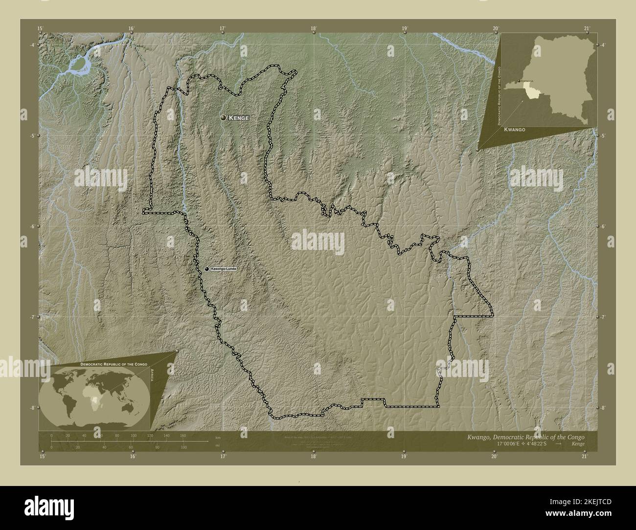 Kwango, province of Democratic Republic of the Congo. Elevation map ...