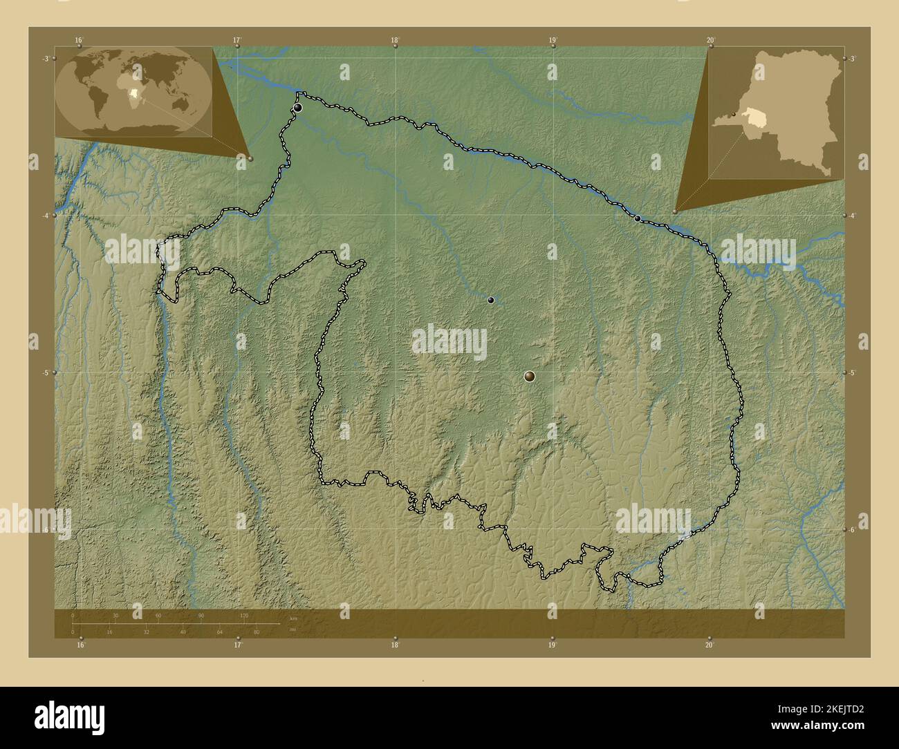 Kwilu, province of Democratic Republic of the Congo. Colored elevation ...