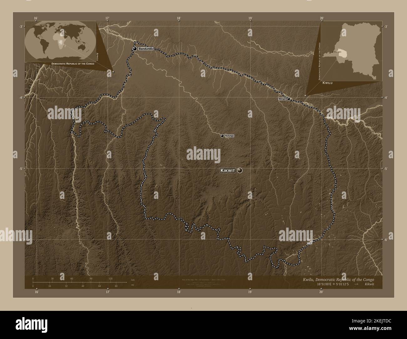 Kwilu, province of Democratic Republic of the Congo. Elevation map ...