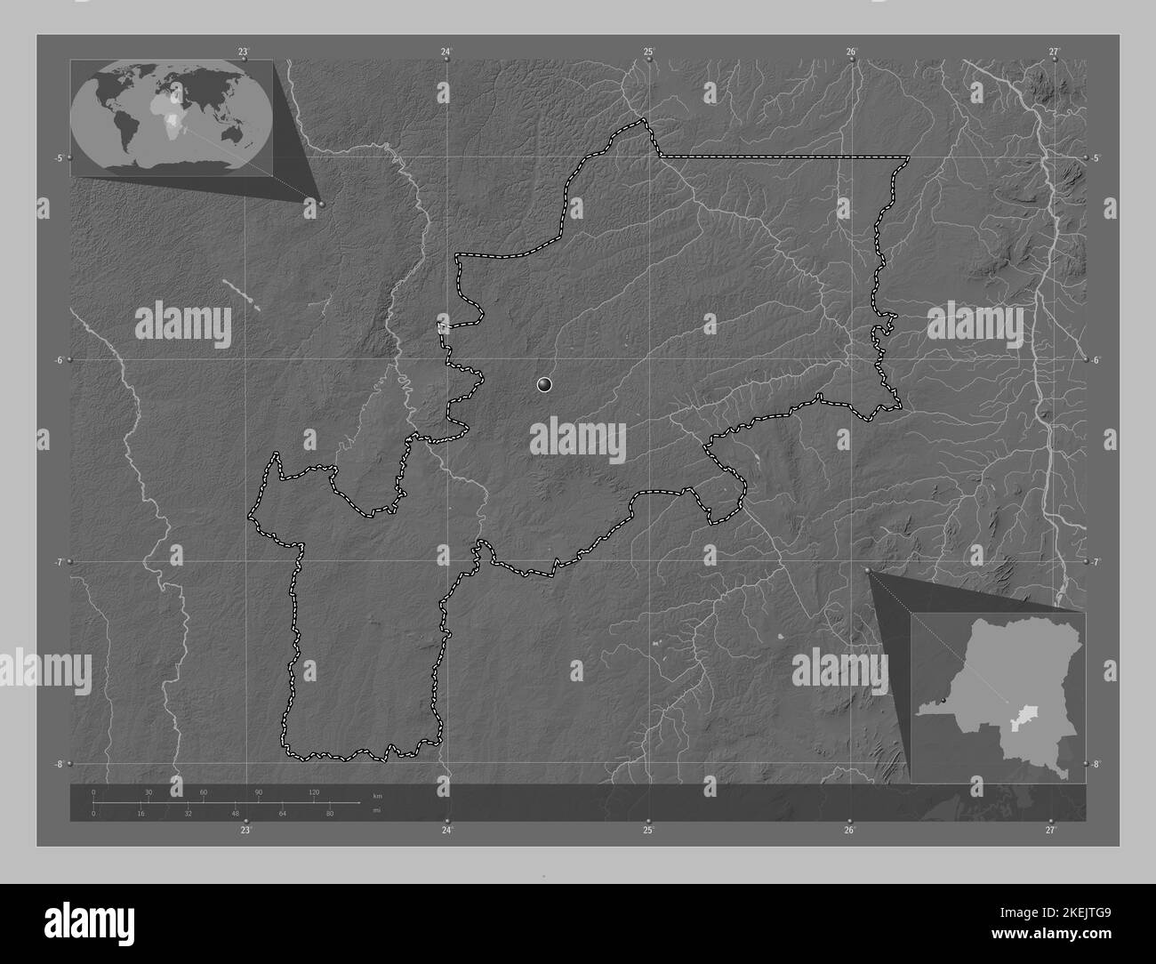 Lomami, province of Democratic Republic of the Congo. Grayscale ...