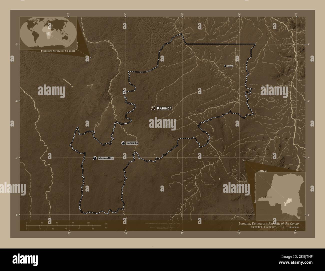 Lomami, province of Democratic Republic of the Congo. Elevation map ...