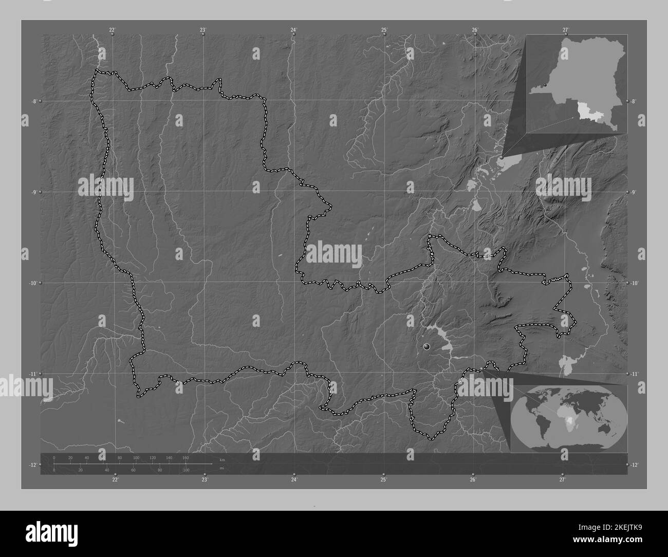 Lualaba, province of Democratic Republic of the Congo. Grayscale ...