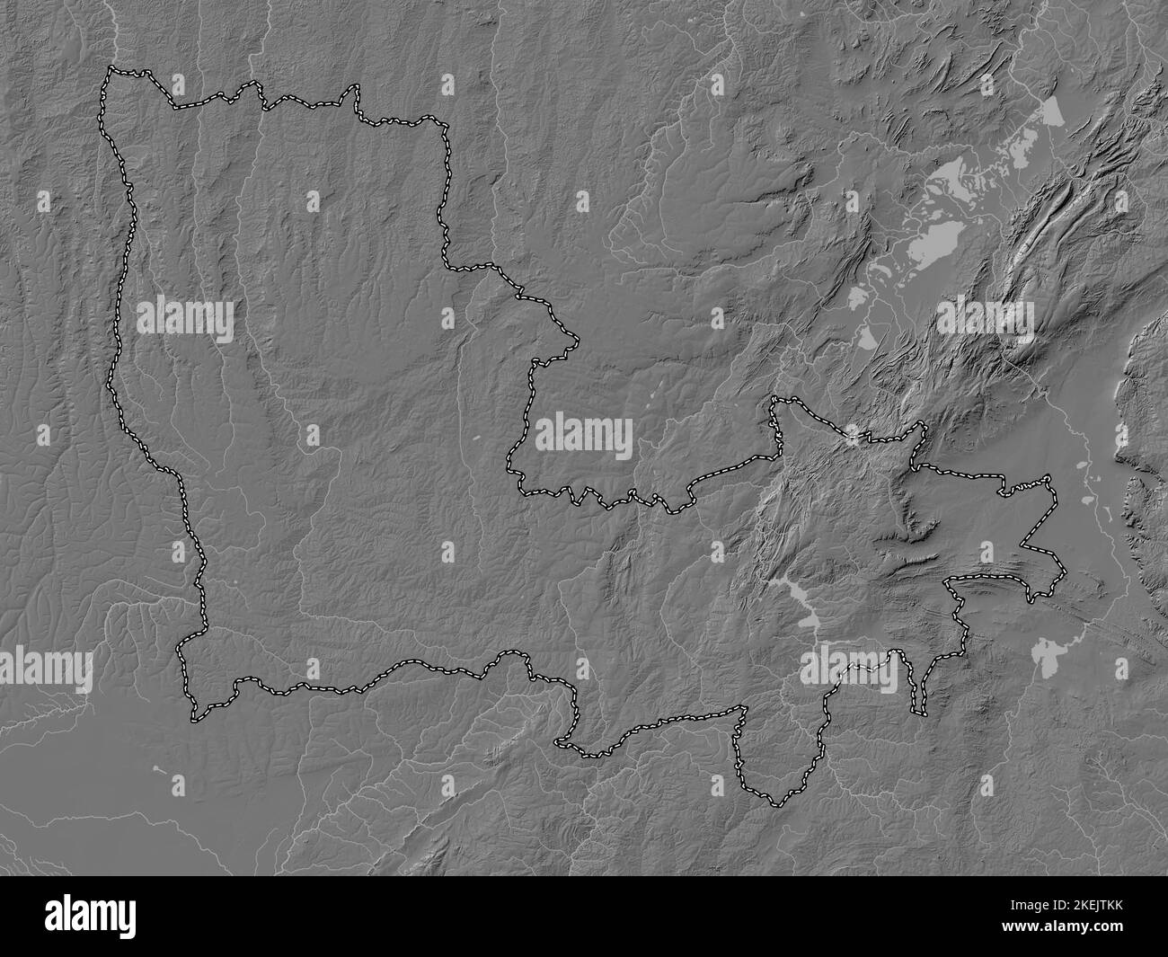 Lualaba, province of Democratic Republic of the Congo. Bilevel elevation map with lakes and ...