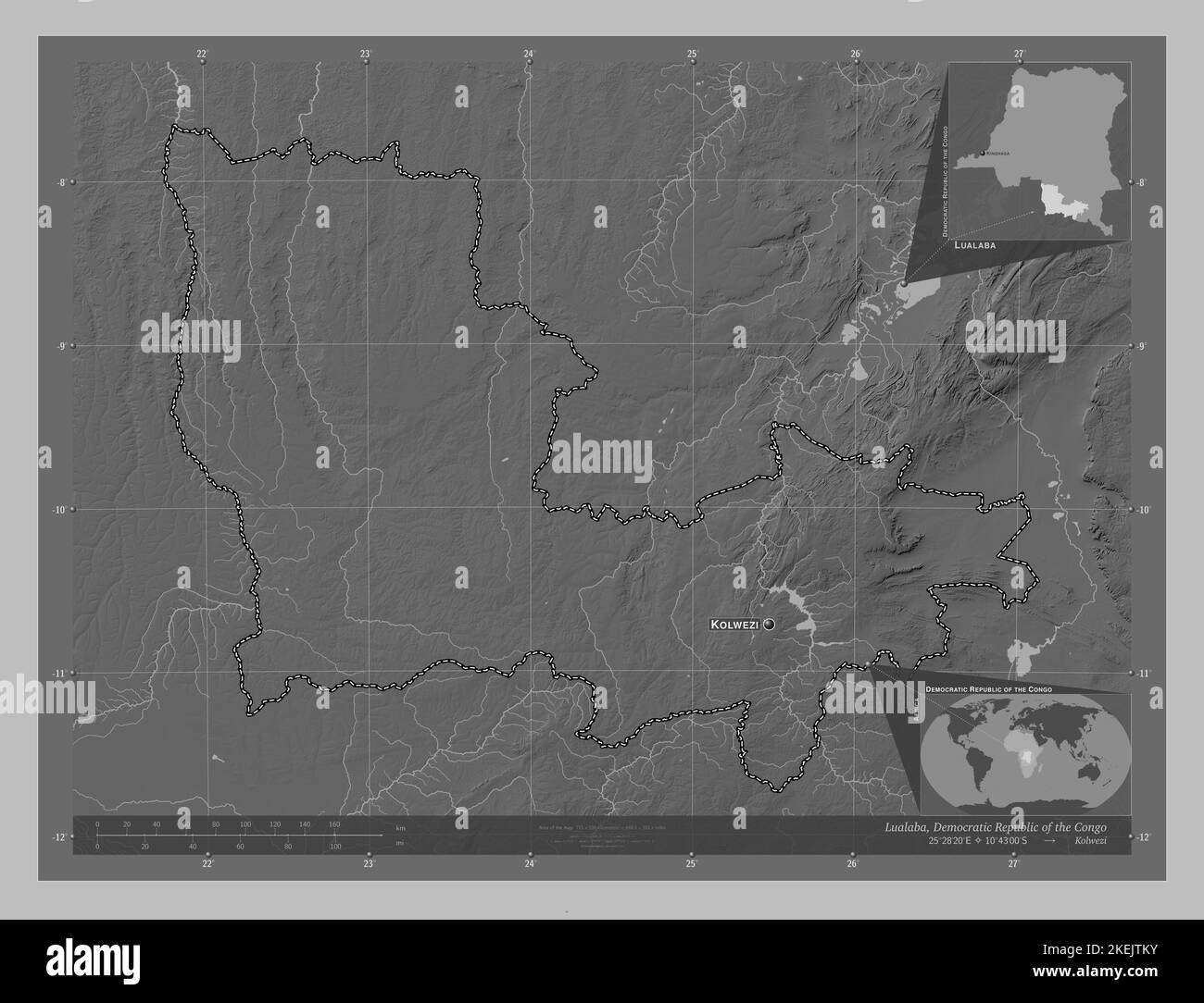 Lualaba, province of Democratic Republic of the Congo. Grayscale ...