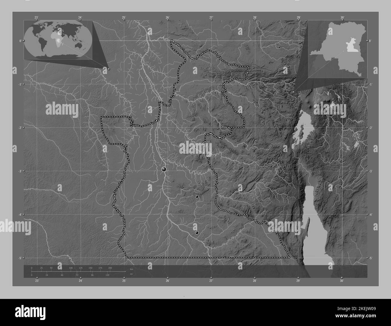 Maniema, province of Democratic Republic of the Congo. Grayscale ...