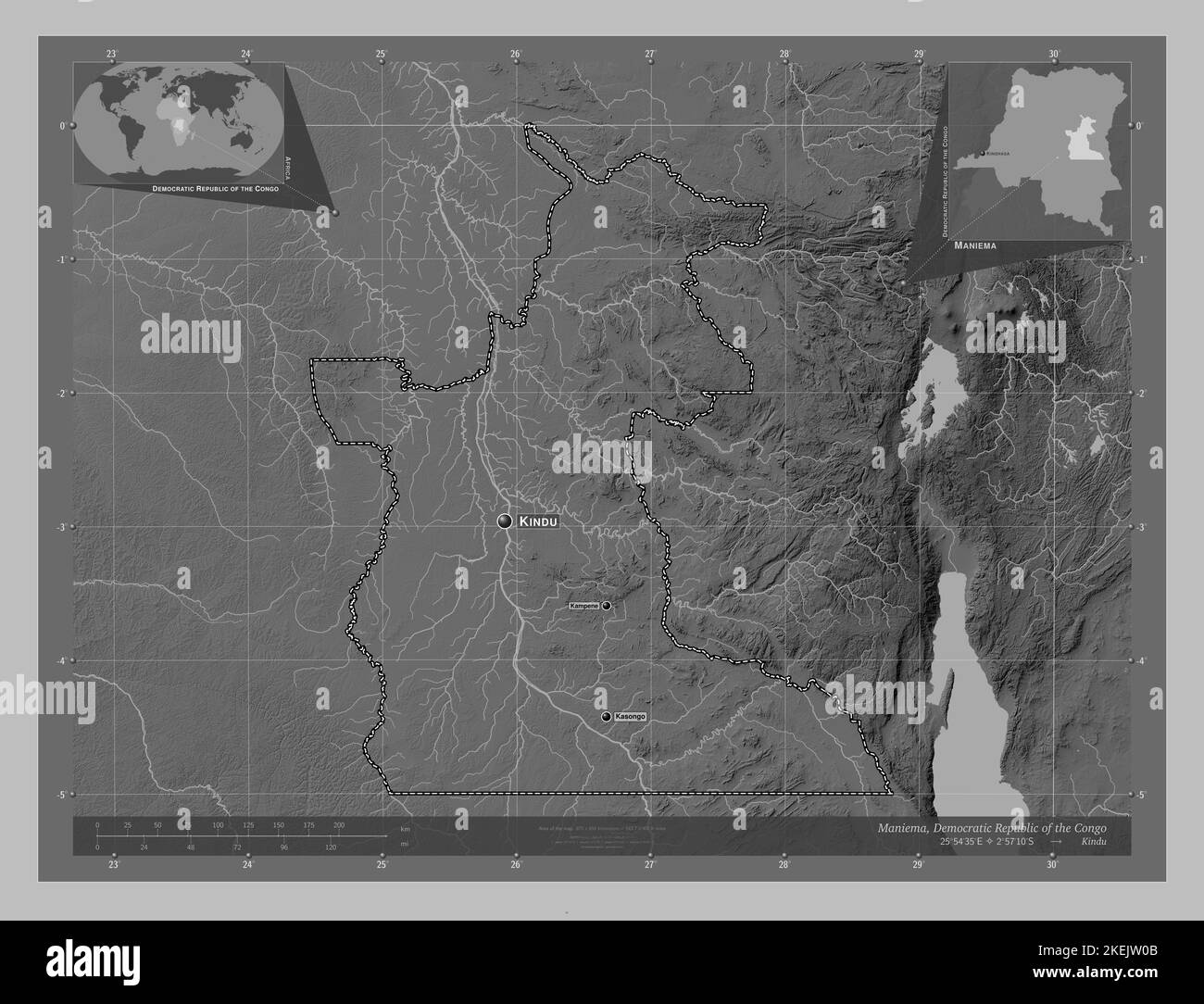 Maniema, province of Democratic Republic of the Congo. Grayscale ...