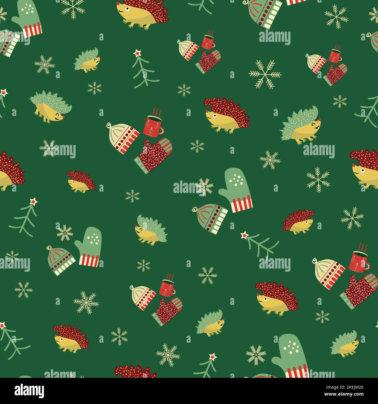 Cute hedgehog, hats, gloves seamless vector pattern backdground ...