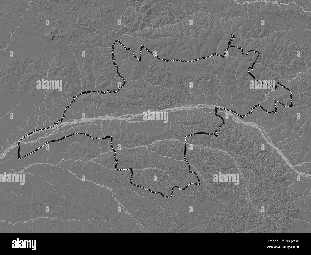 Mongala, province of Democratic Republic of the Congo. Bilevel elevation map with lakes and ...