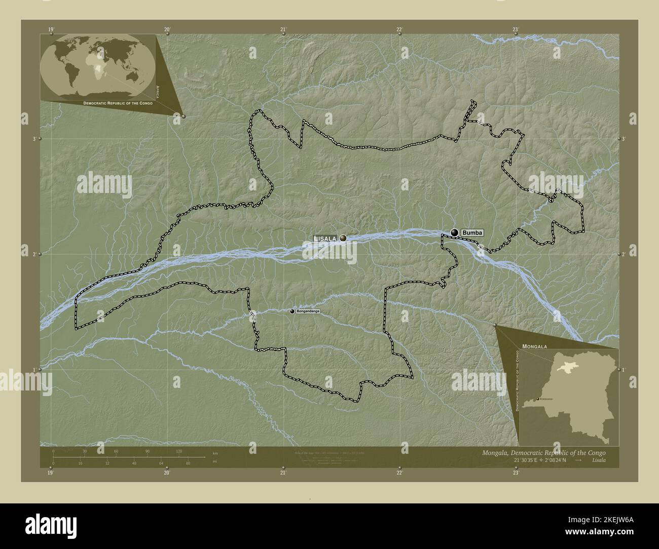 Mongala, province of Democratic Republic of the Congo. Elevation map ...
