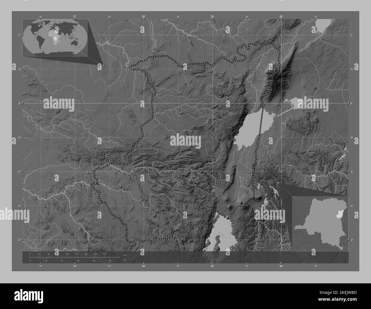 Nord-Kivu, province of Democratic Republic of the Congo. Grayscale ...