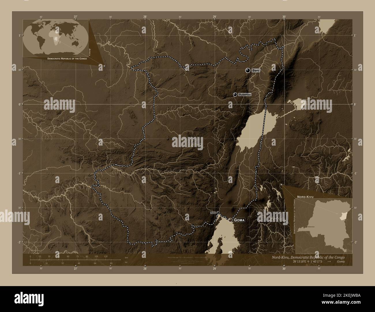 Nord-Kivu, province of Democratic Republic of the Congo. Elevation map ...